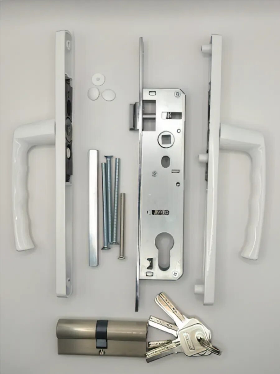 Комплект замок с ручками для калиток и дверей RAL 8019 80мм