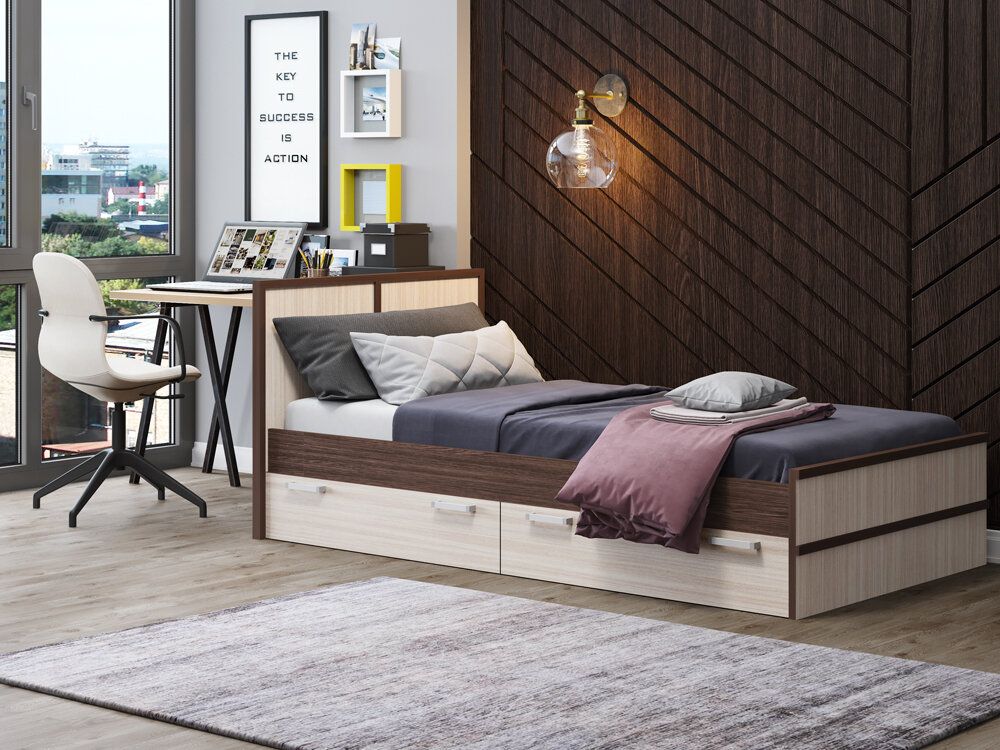 Кровать 1,2 м Карина-3 ЛДСП ясень шимо светлый/венге (Регион 058)