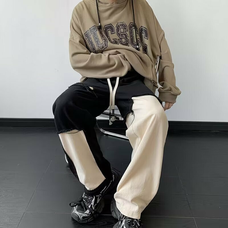 Тренд RONG CH Джинсы Мужские Американские Светлые Кроп Винтажные Свободные Широкие Деним, Размер_XL