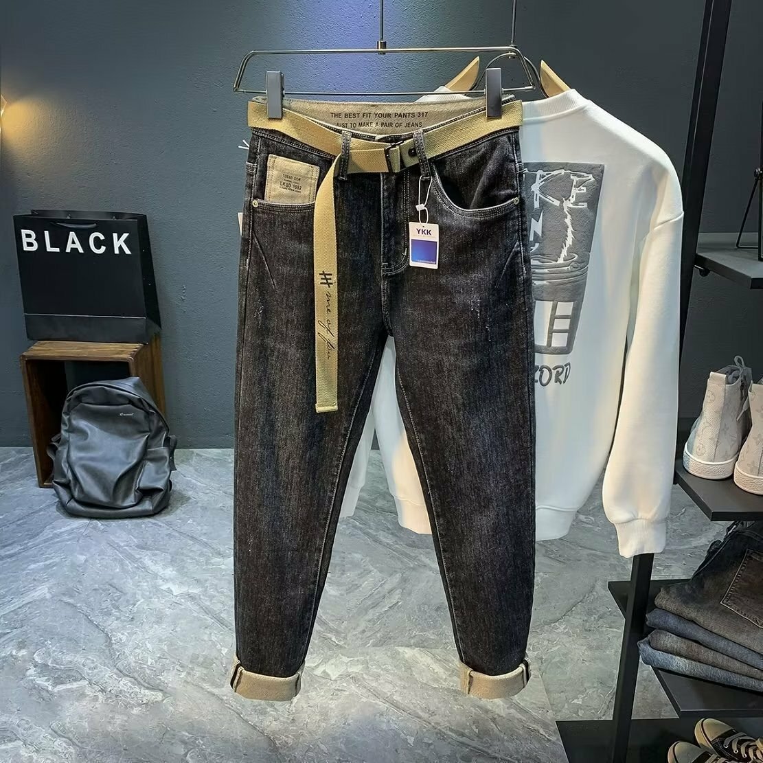 Тренд RONG CH Мужские Джинсы Универсальные Слим Кроп Печать Деним, Размер_28