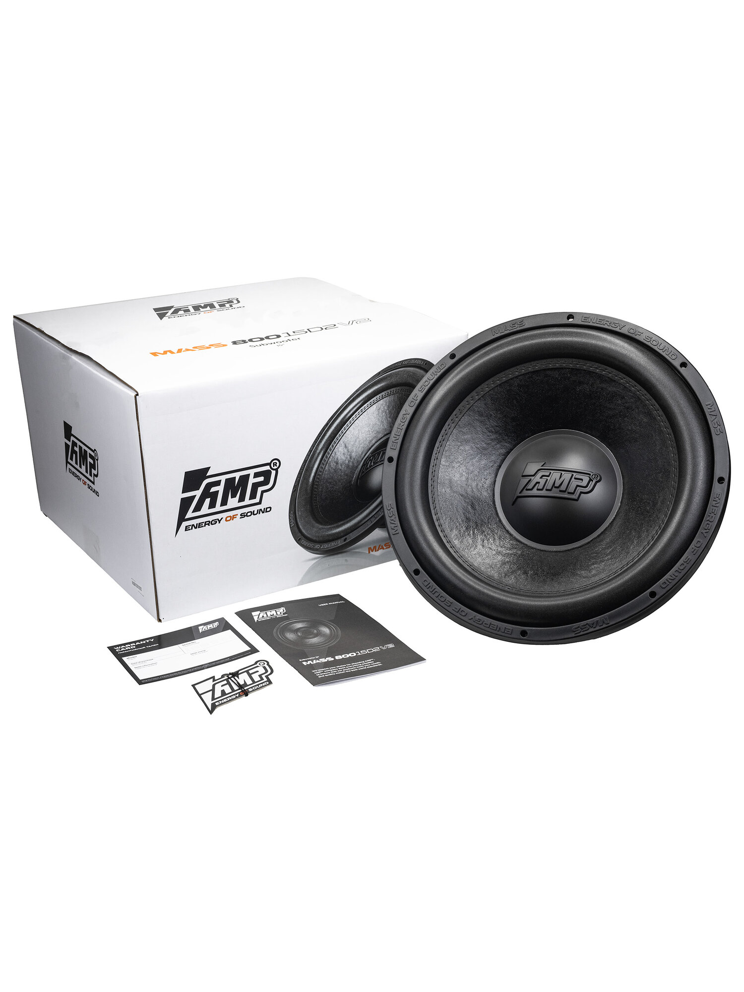 Сабвуферный динамик AMP MASS 800 15D2 V.2, 38 см, 2+2Ом, пассивный