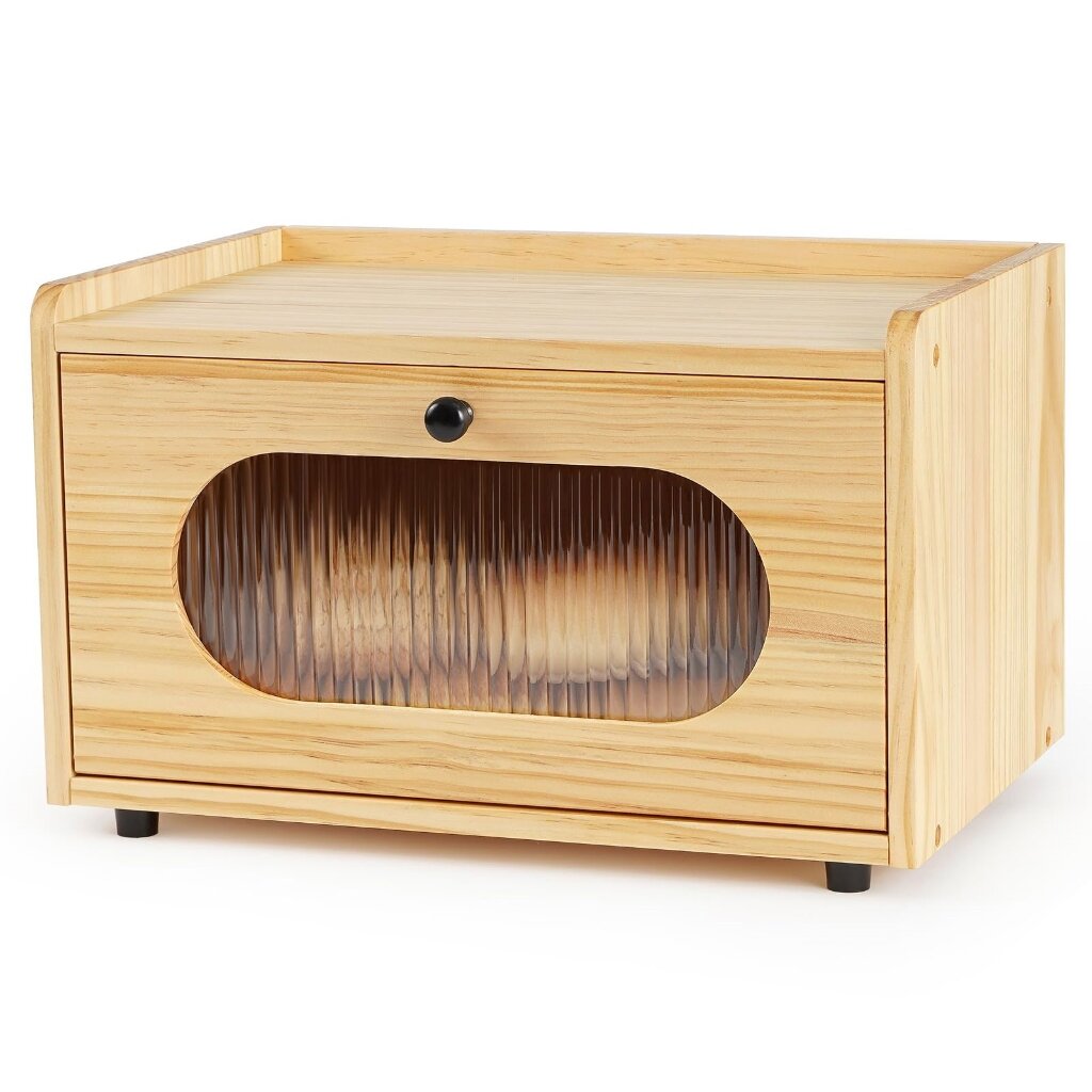 Хлебница для хранения на деревянной кухонной столешнице-цвет натурального дерева