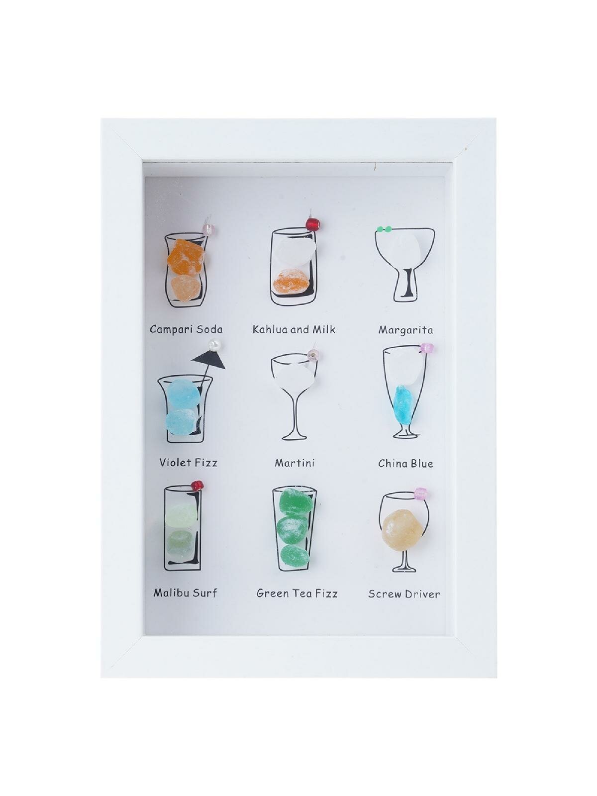 Подарок для украшения стен из морского стекла в рамке на тему красочных коктейлей