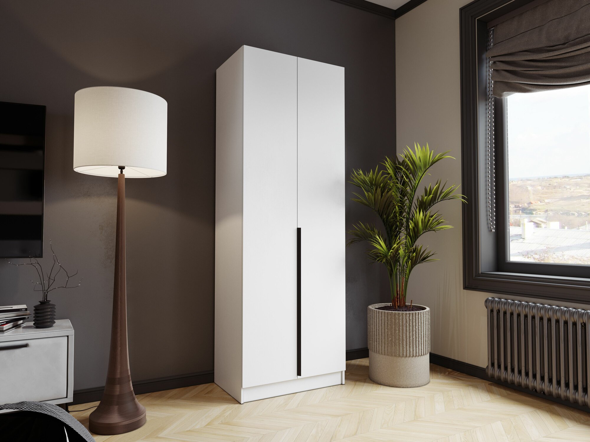 Шкаф Мадрид (0,6) с полками для одежды и вещей ЛДСП Белый с тиснением "Древесные поры"