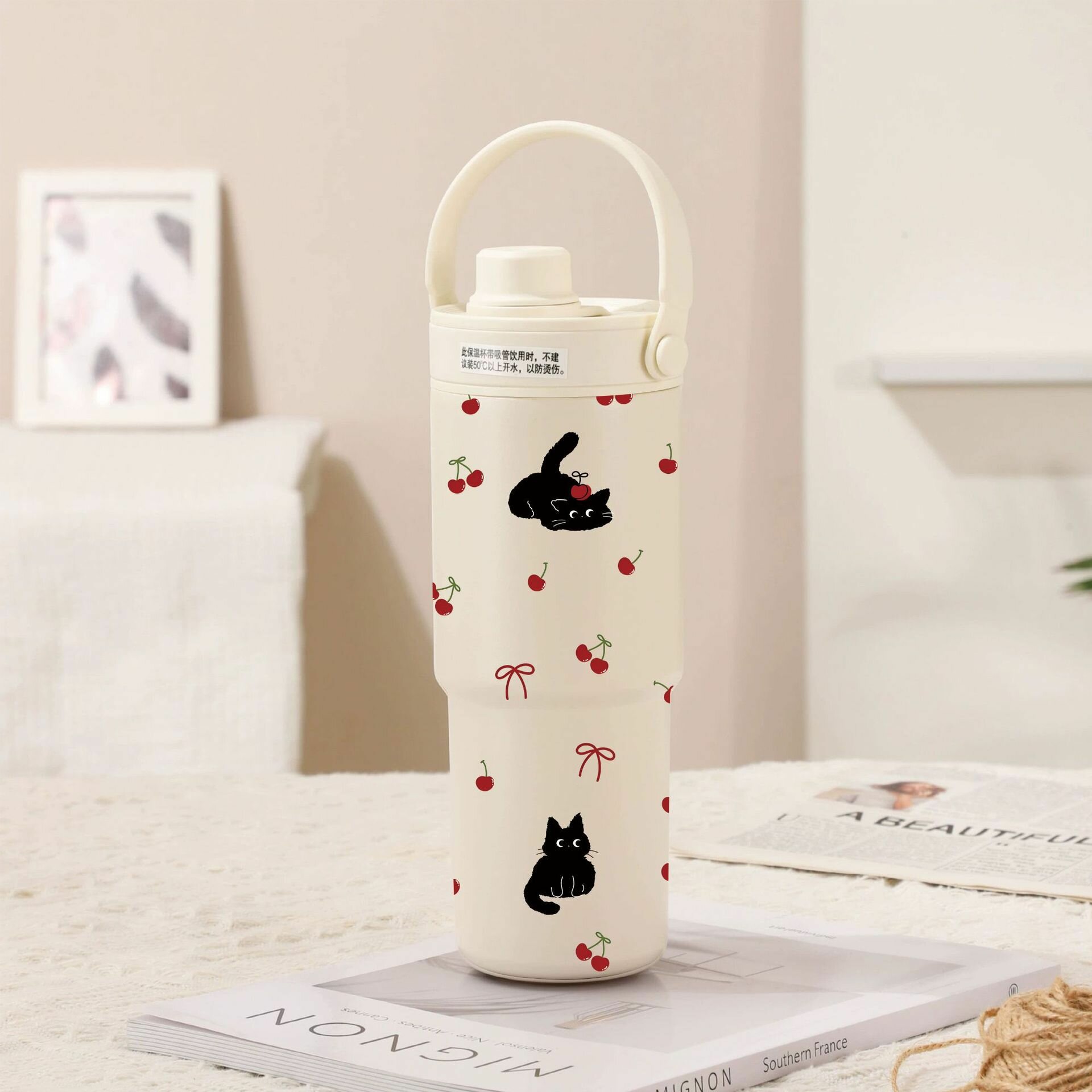 Новая термокружка с керамическим покрытием, большая портативная кружка с трубочкой, кофейная кружка из нержавеющей стали, автомобильная кружка для льда объемом 30 унций.