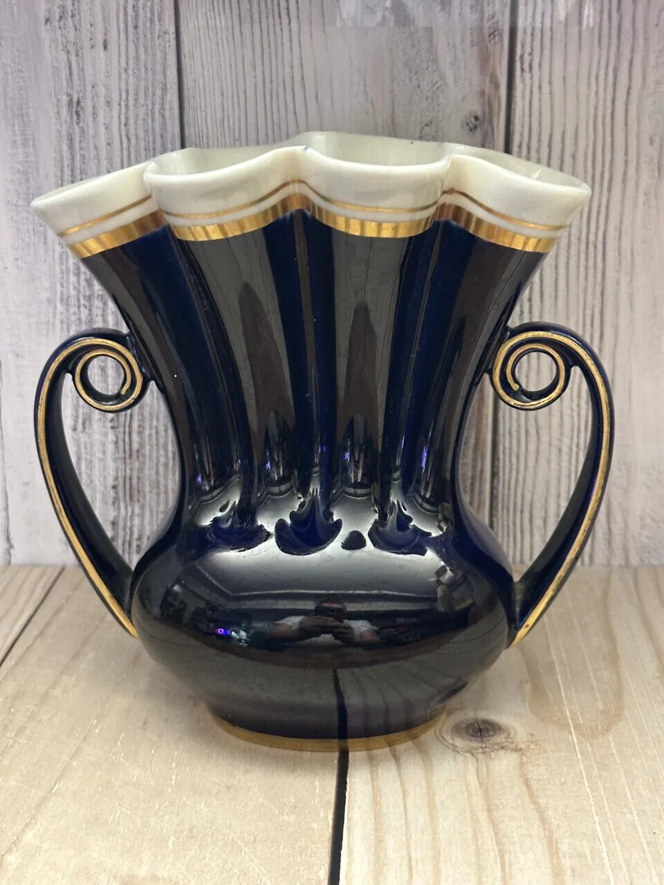 Веерная Ваза кобальтовый фарфор Лфз 60 годы Редчайшая