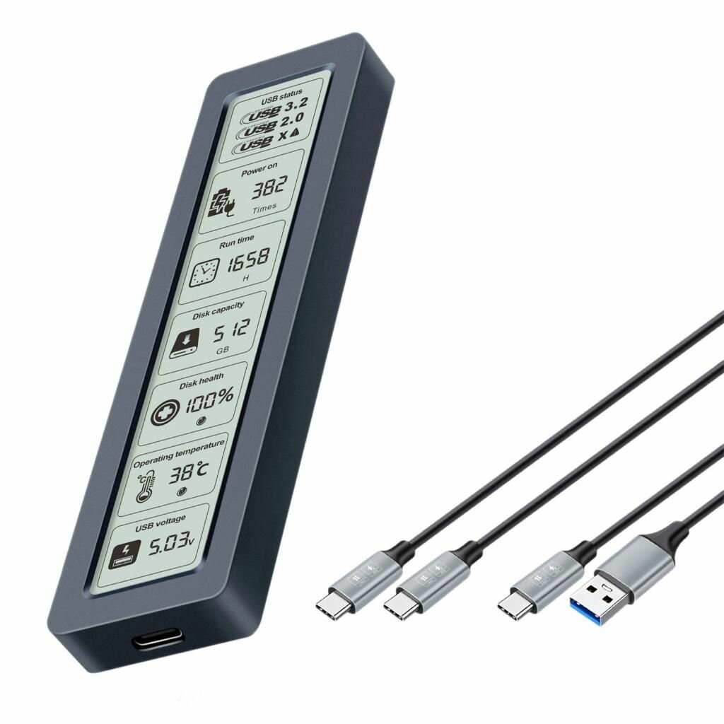 Корпус для M.2 NVMe с цифровым дисплеем, управление температурой, скорость передачи 10 Гбит/с, интерфейсы A-C и C-C
