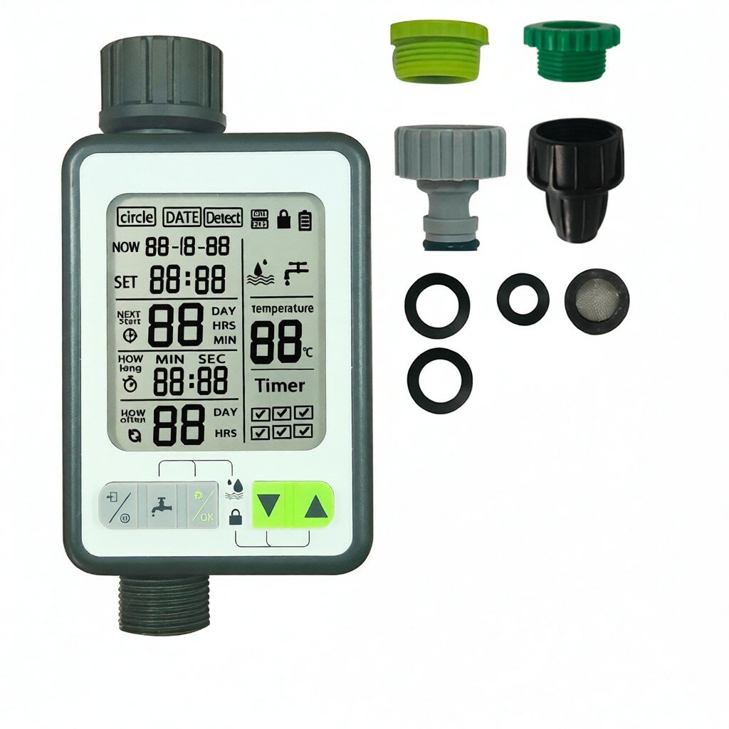 Автоматический Таймер Ороситель Поливный Магічний Сад Балкон Большой Экран Интеллектуальный Контроллер Ороски Мелкосеточный Дождь, Материал ABS, Рабочее Давление 0.05-0.8 МПа, Температура 1-45℃, Соединение Кран 3/4" Внутренняя Реква, Вывод Воды 3/4"