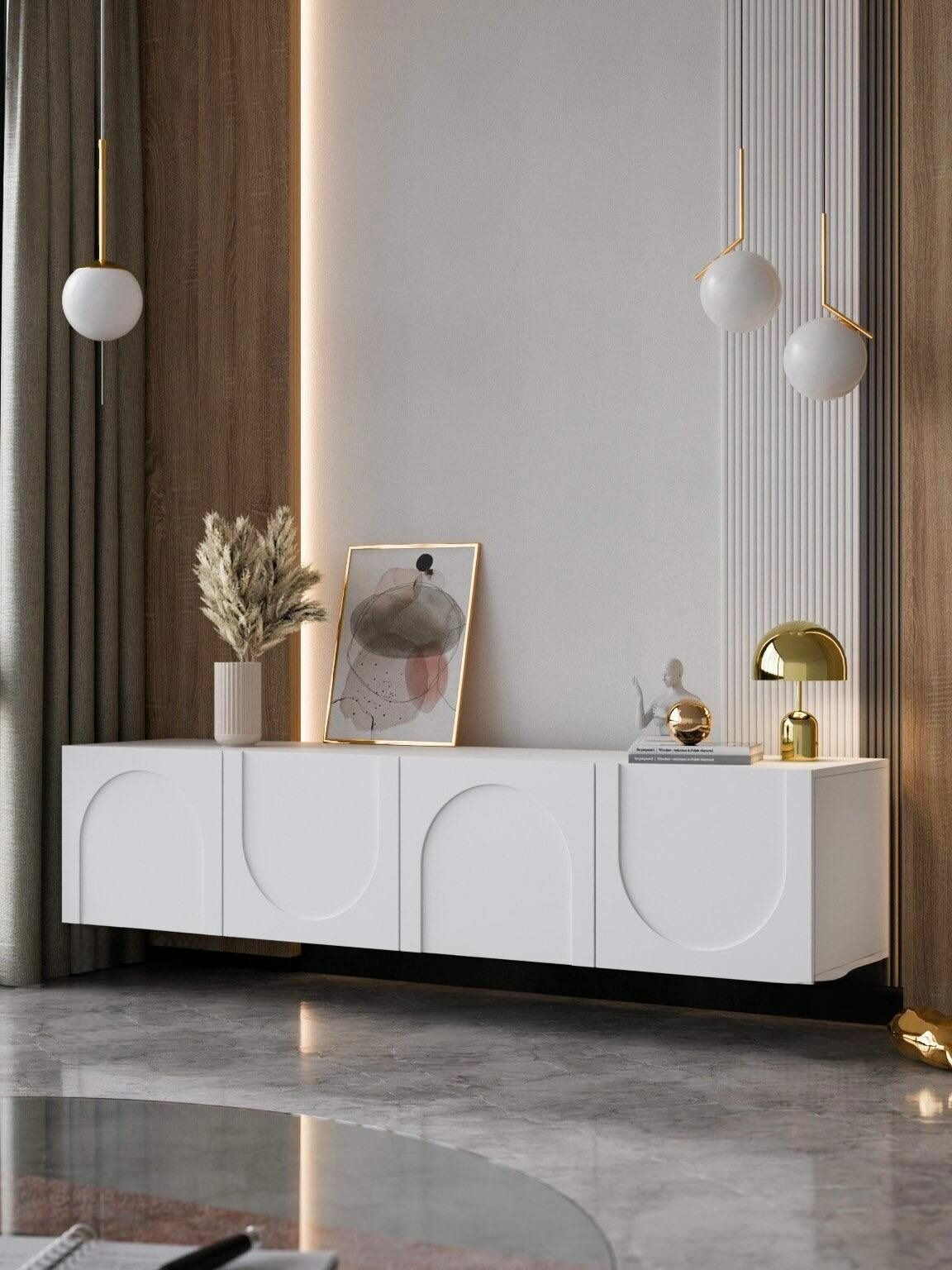 Тумба под телевизор подвесная MTO-Profi "Санта" белая 180х40х40см