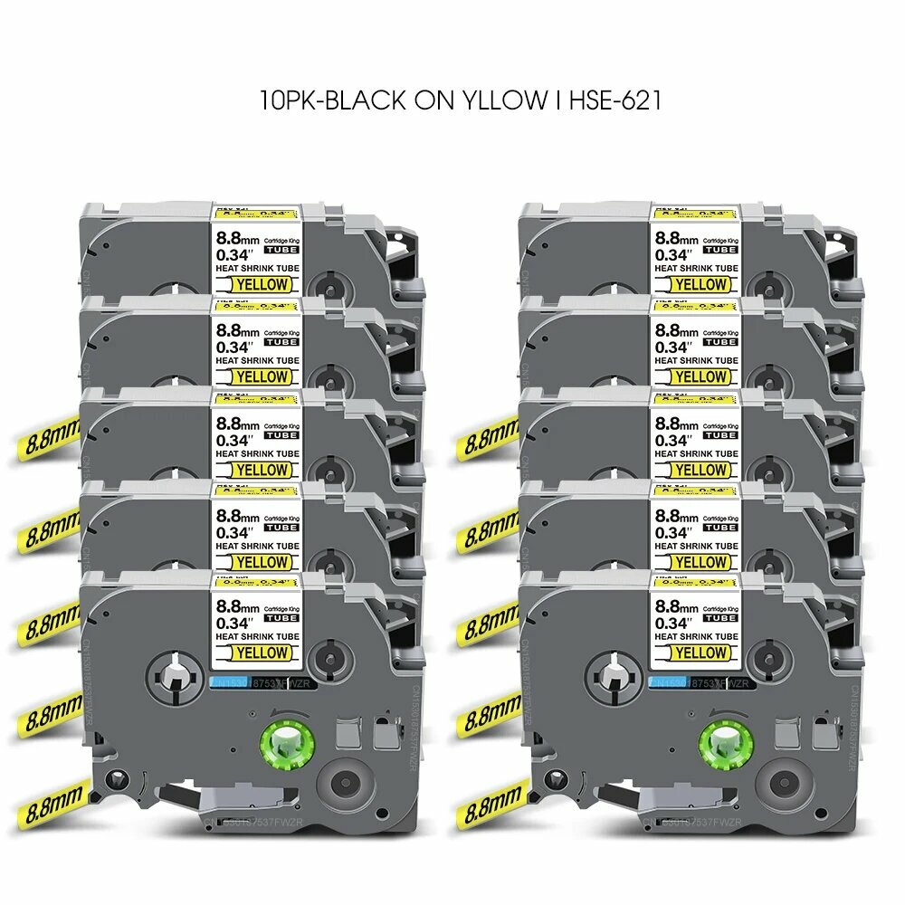Лента для Brother P-touch HSe-621, черная на желтой, 10шт