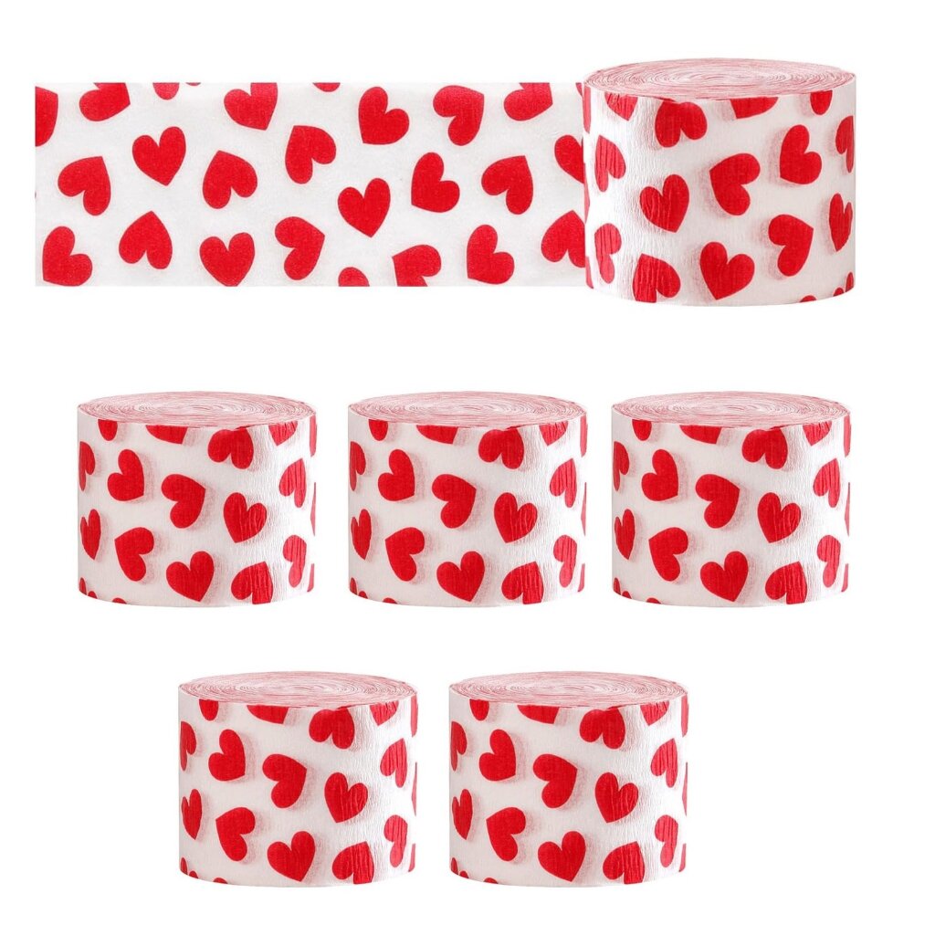 6шт Сердечный Узор Из Крепированной Бумаги Серпантин Ленты Для Украшения Дня Святого Валентина