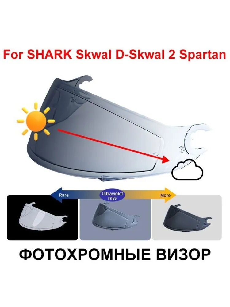 Визор фотохромный для мотошлема SHARK Skwal D-Skwal 2 Spartan, черный, универсальный