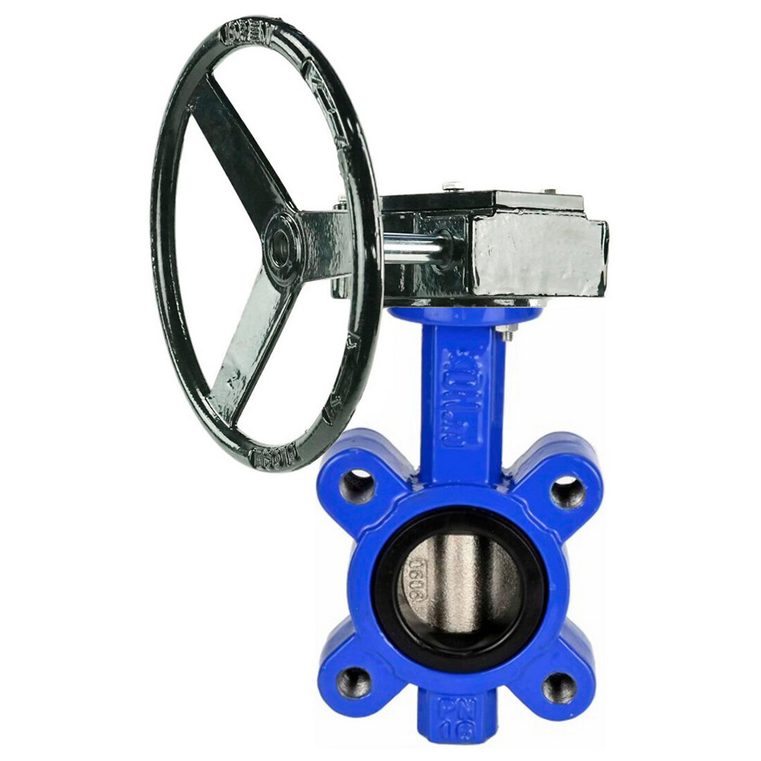 Затвор дисковый поворотный DN. ru QT450-304-NBR-2W-Fb-H Ду80 Ру16 межфланцевый, корпус - чугун QT450, диск - чугун QT450, уплотнение - NBR, с редуктором RDN-1 (опрессовано)