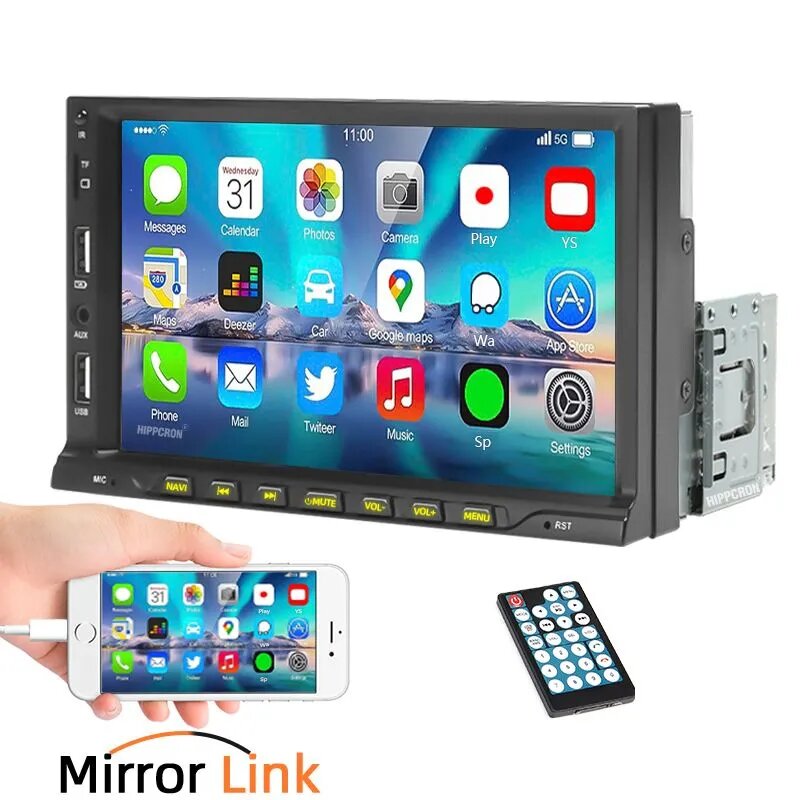 HIPPCRON Устройство головное, диагональ: 7", 1 DIN, 0ГБ