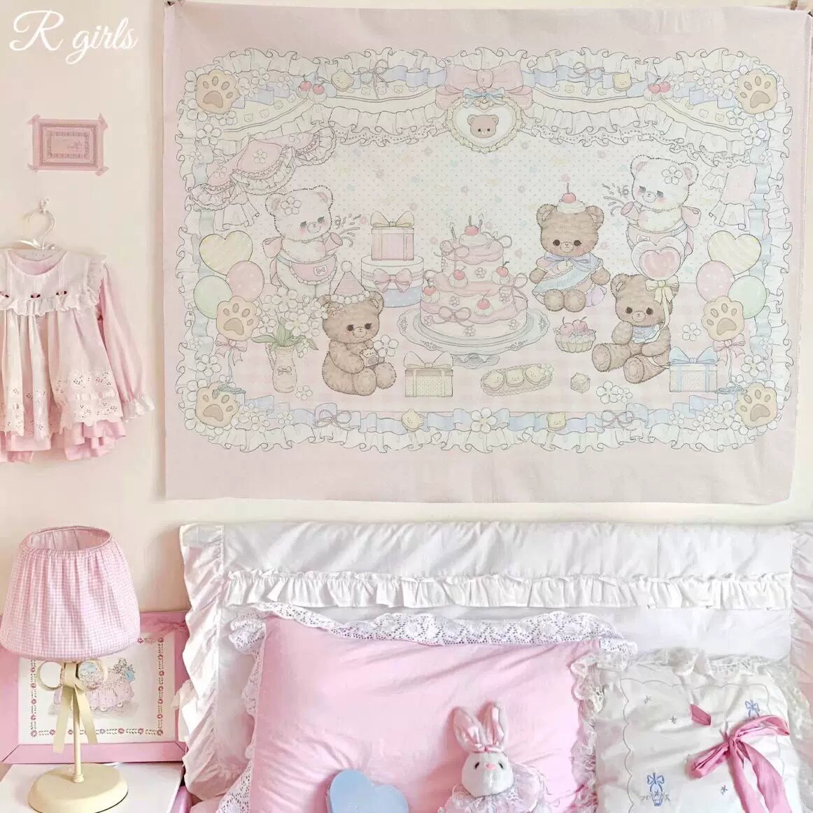 Настенное панно в стиле Лолита с милым медведем-целительом, для декора спальни, в стиле девчачьего сердечного декора