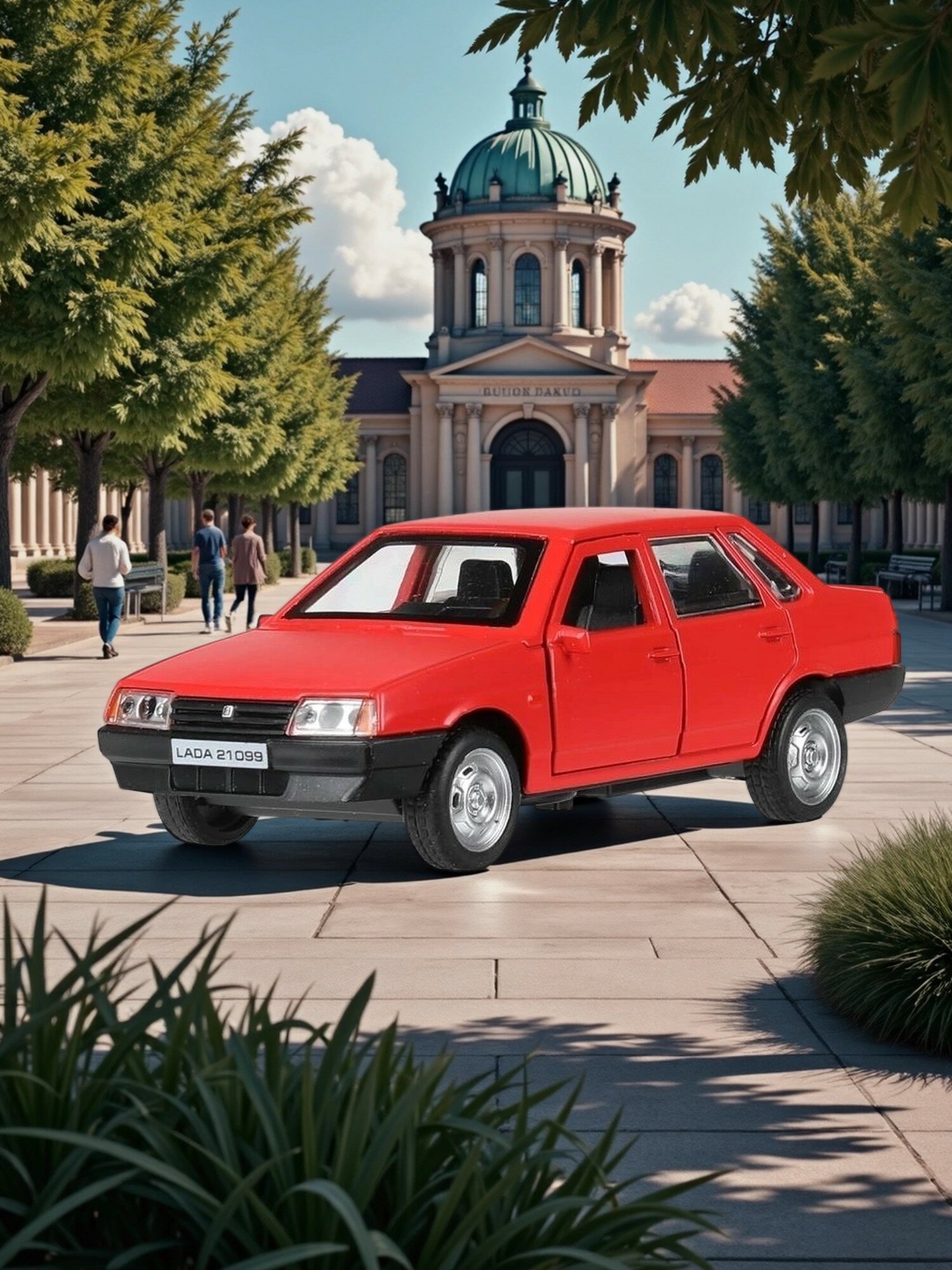 Машинка металлическая инерционная Технопарк ВАЗ-21099 "спутник" 12 см, красная