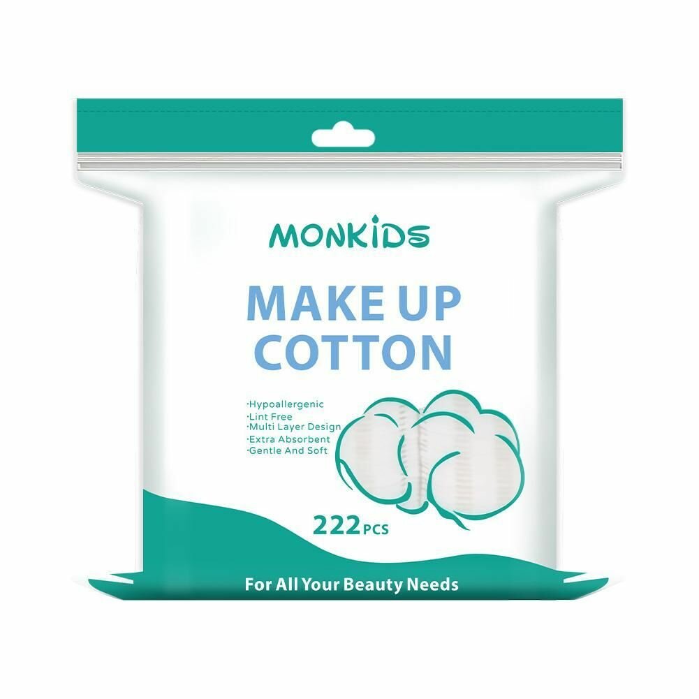 Косметические ватные диски прямоугольные хлопковые паффы для лица, 222 штук, для снятия макияжа и нанесения средств для ухода