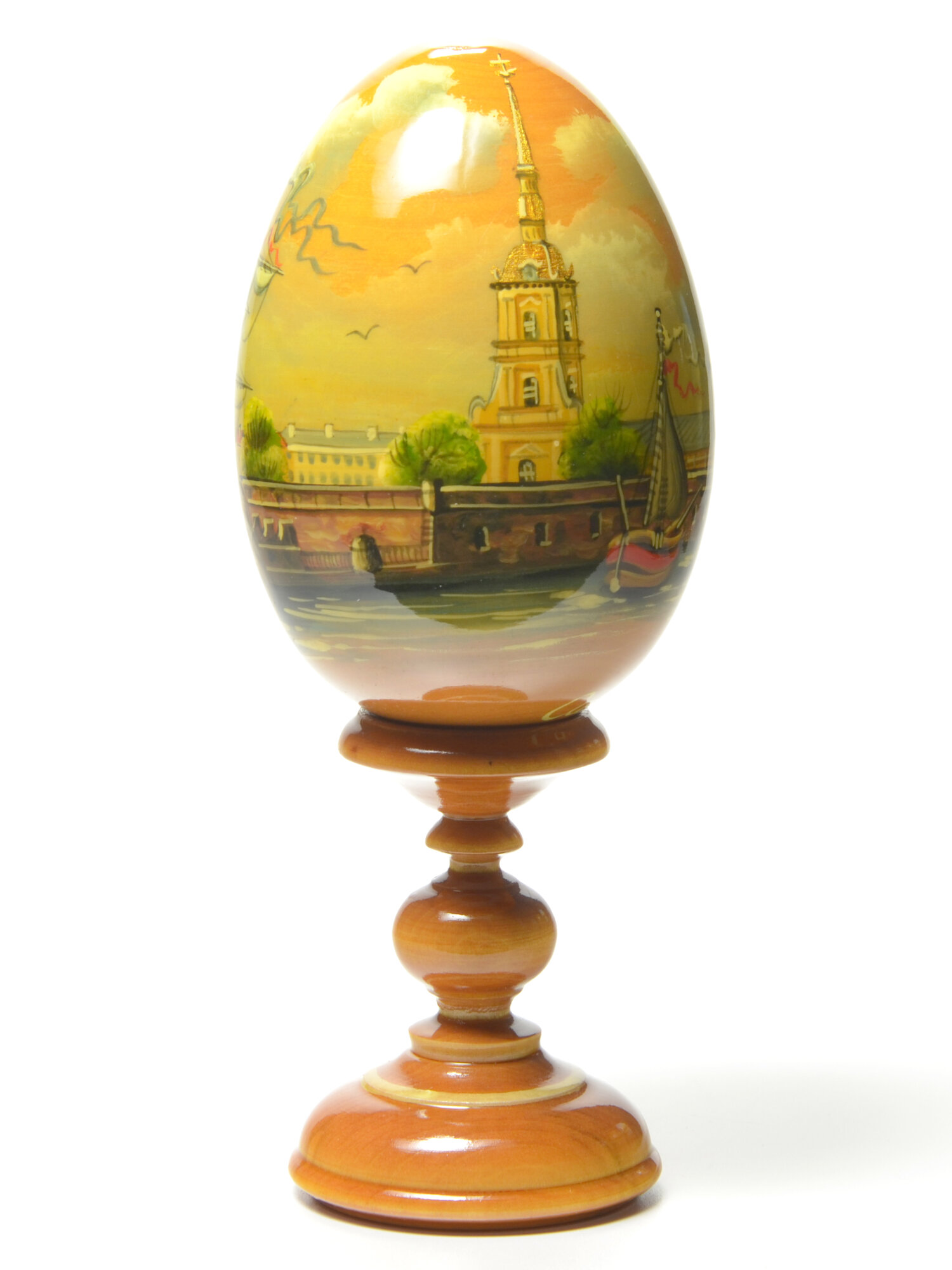 Яйцо "Виды Санкт-Петербурга", круговое, авторская роспись, на подставке, высота 18 см