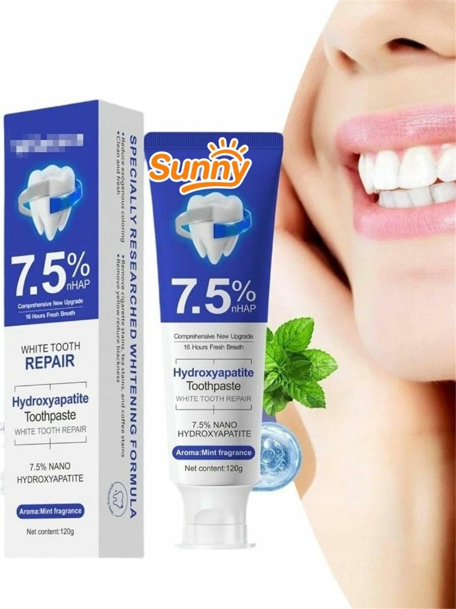 Зубная паста Beamach с гидроксиапатитом 7,5% для восстановления эмали и отбеливания зубов, освежающий вкус, без фтора, 4,23 унции, мягкая формула для ухода за чувствительными зубами