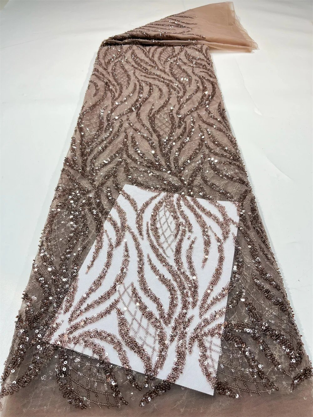 Кружевная ткань с бисером и блестками, цвет R3, 5 yard