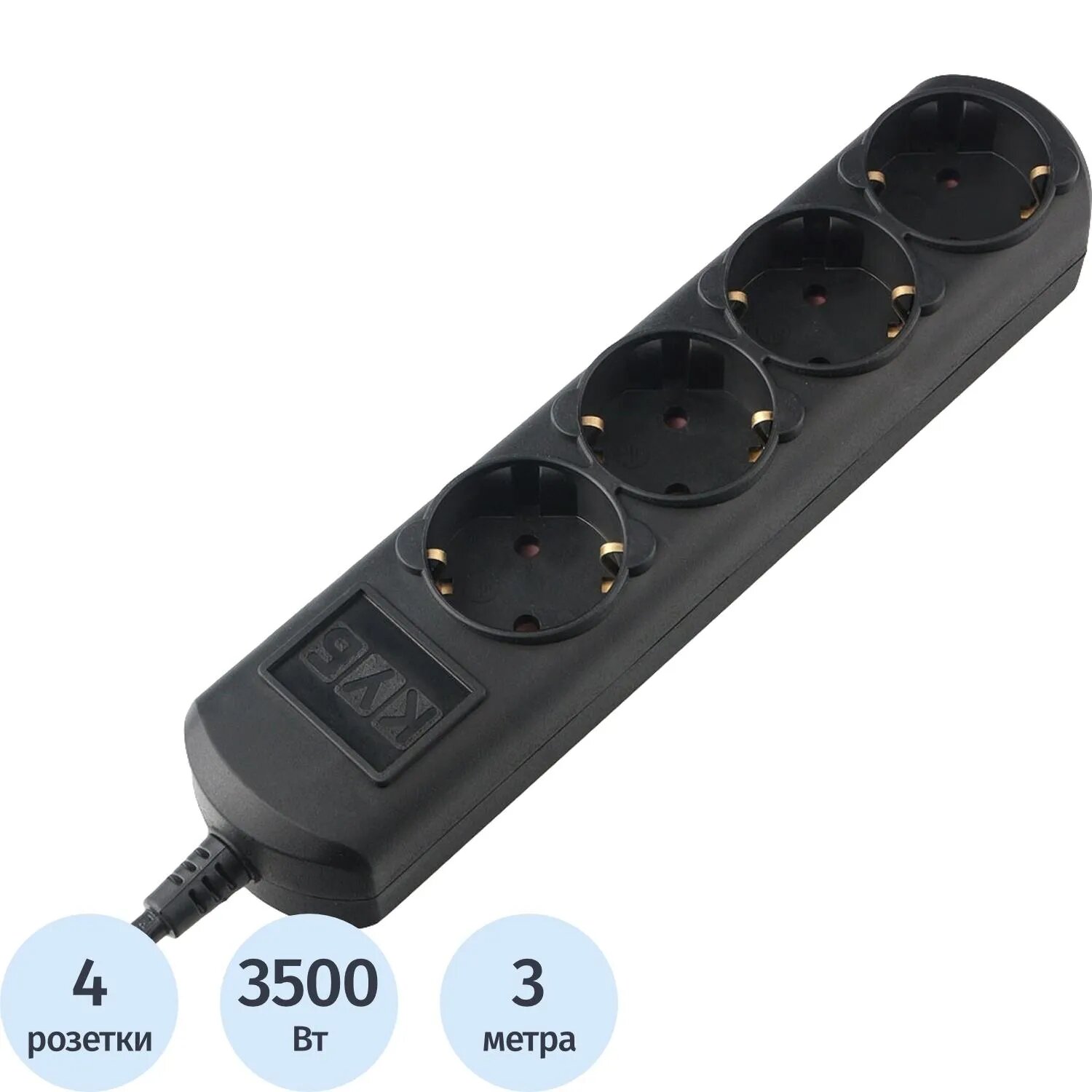 Удлинитель Power Cube 3м, 4р, без выкл, 16А черн. (PC-2B-3M)
