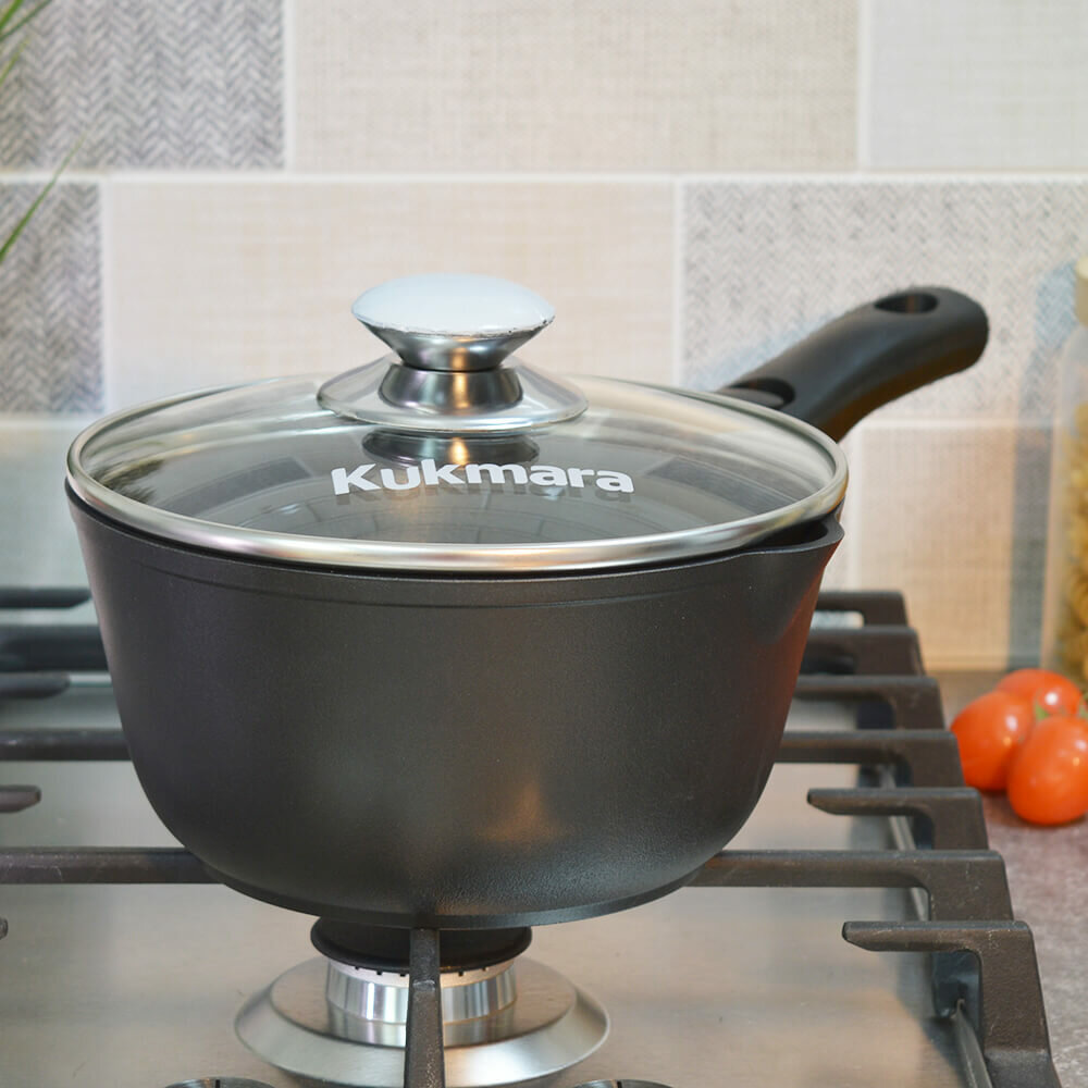 Кастрюля-ковш 1.5л литой с а/пр, со съемной ручкой, со стеклянной крышкой