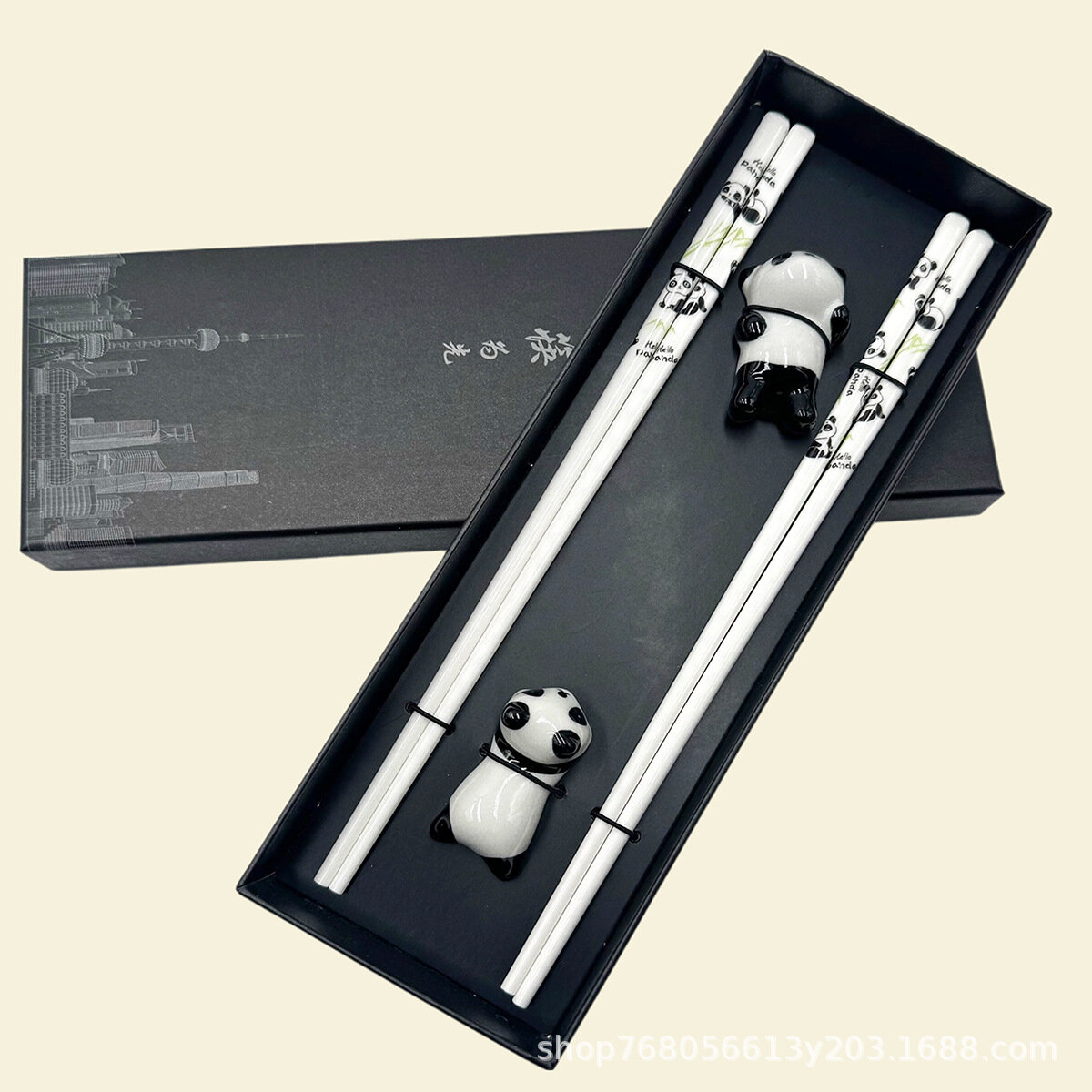 Набор пандовых палочек для еды из сине-белого фарфора Цзиндэчжэнь с подставкой для палочек - подарок для иностранцев в китайском стиле, креативная подставка для палочек в стиле Чэнду