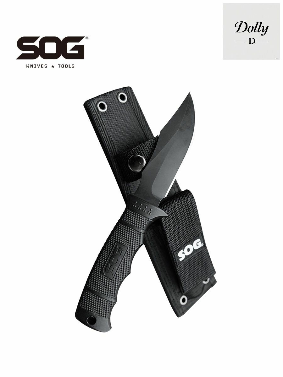 SOG Seal Pup Elite Mini E37M с эксклюзивным клинком из стали AUS8, фиксированное исполнение в черном цвете