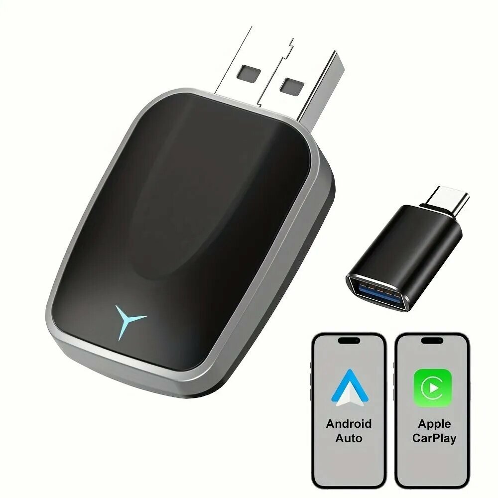Carplay беспроводной адаптер android auto 2в1 caraibox, компактный коммуникатор из прочного материала для связи