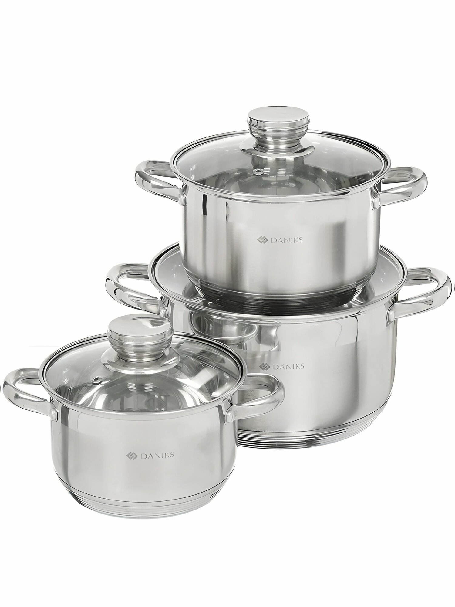 Набор Кастрюль С Крышкой И Толстым Дном Для Кухни и Готовки. Маленьких, Больших Из Нержавеющей Стали Для Газовых, Электрических, Индукционных Плит. Серебристый1, 3шт