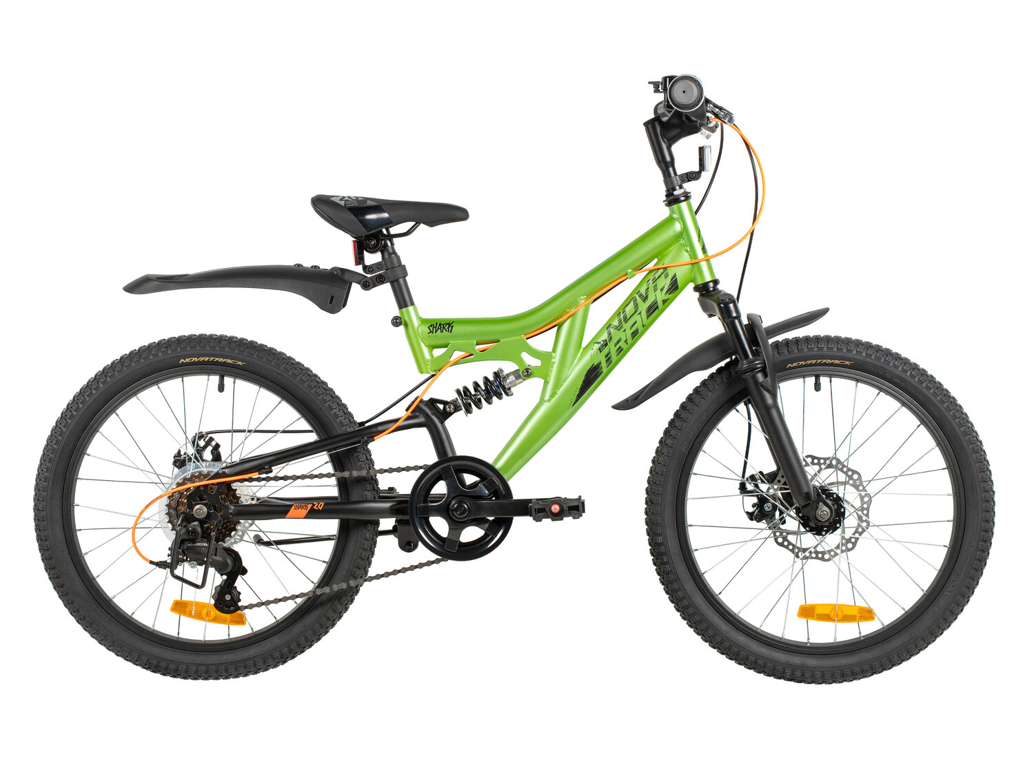 Детский велосипед-двухподвес Novatrack Shark Disc 20 (2026), цвет Зеленый, на рост 110-130 см