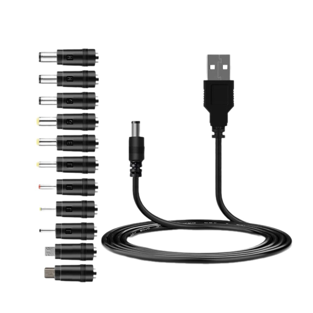 Универсальный Кабель Питания от USB до DC5.5x2.1 мм Линия Шнура Питания Поддерживает Зарядку 5 В с несколькими Разъемами для Телефонов-Фанатов