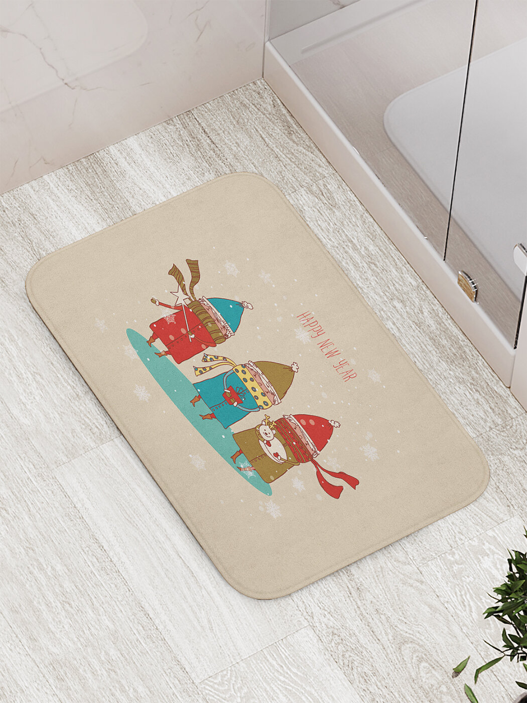 Коврик для ванной комнаты, туалета "Новогодняя прогулка" противоскользящий, 52х77 см, JoyArty, серия Новый год