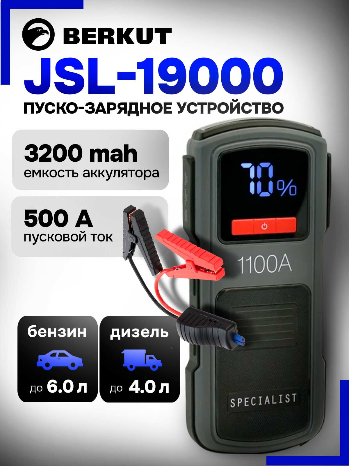 Пуско-зарядное устройство BERKUT JSL-19000 автомобильное, Li-Po 3200mAh x 4