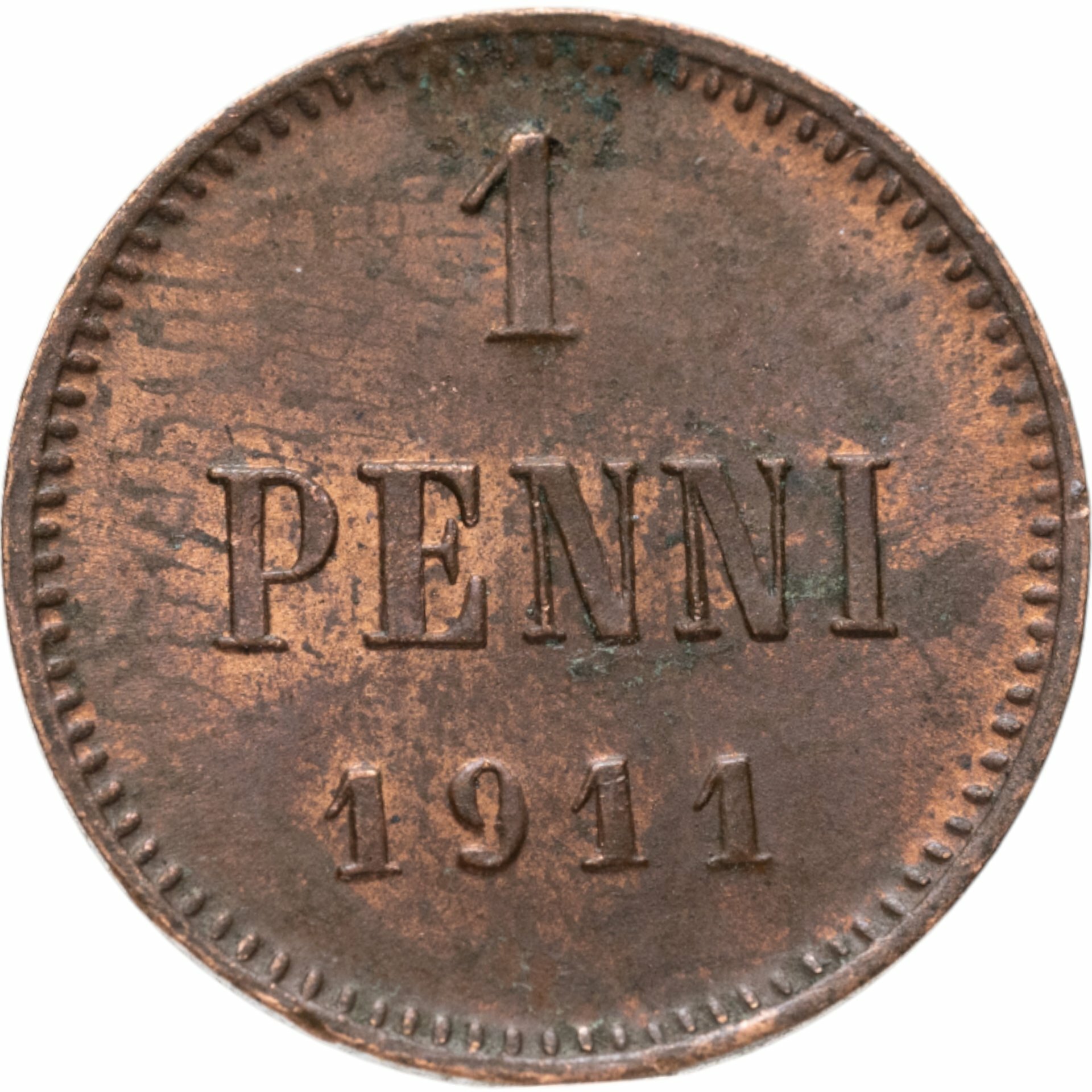 1 пенни penni 1911 Российская Финляндия, Медь, в сохранности UNC