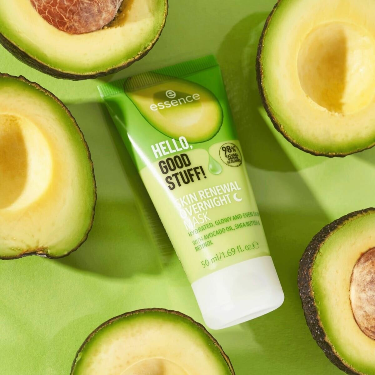 Ночная маска для лица с маслом авокадо и ретинолом Essence Hello, good stuff! skin renewal overnight mask, 50 мл