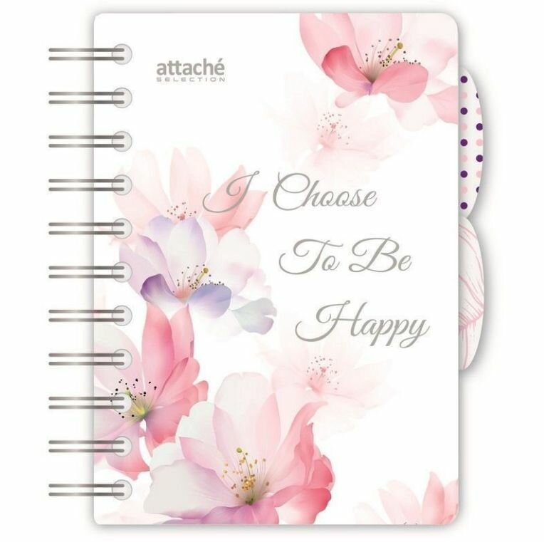 Блокнот A6 120л Attache Selection Flower Dreams пластиковая обложка клетка спираль с разделителями