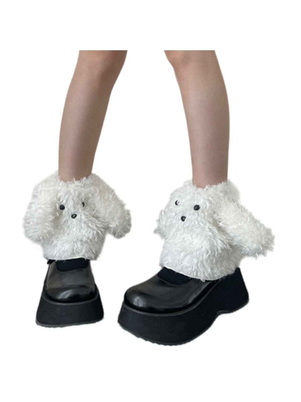 Плюшевые гетры с ушками, Белый