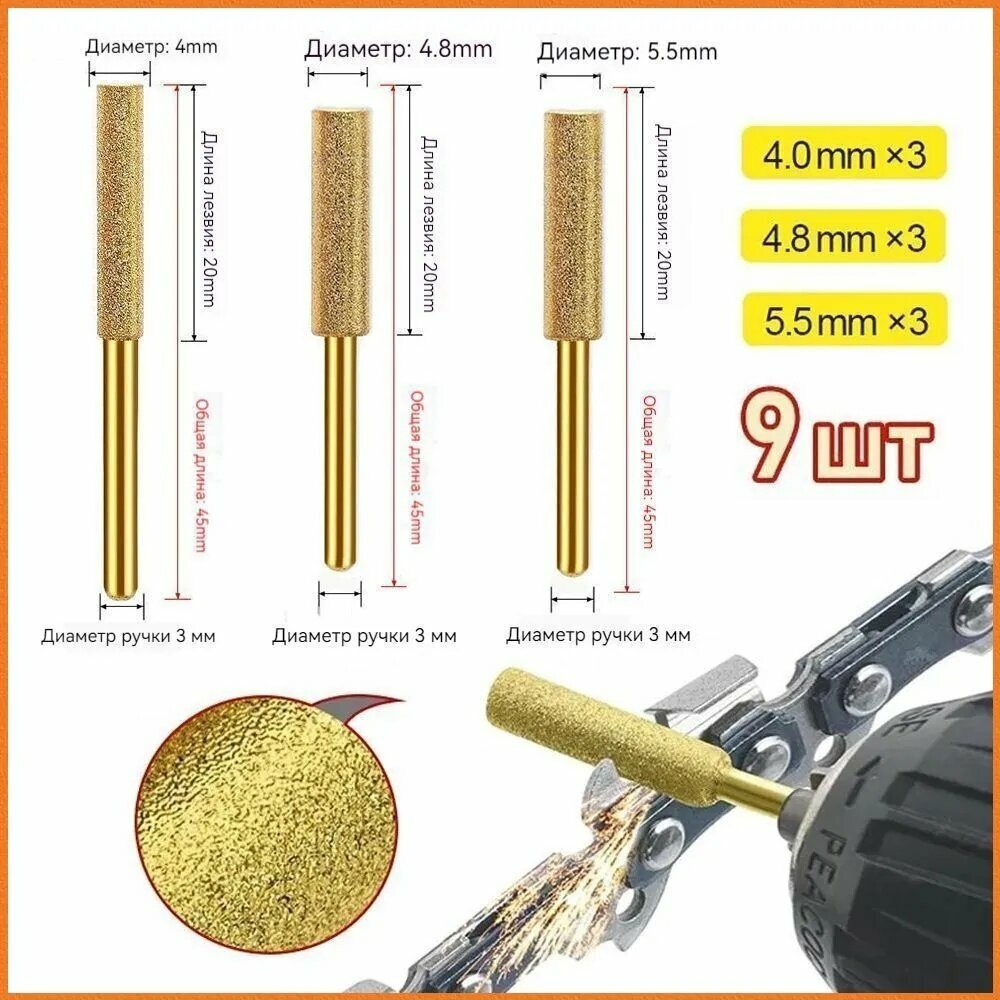 Эксклюзивная алмазная фреза с напылением из титана предназначена для обработки пильных цепей на заточных станках и электрошаберах