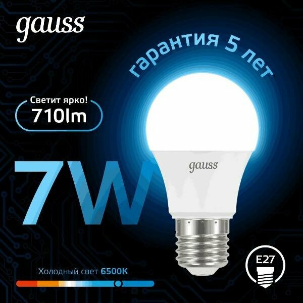 Лампа Gauss A60 7W 710lm 6500K E27 LED