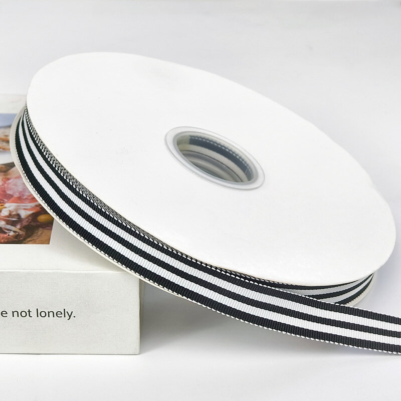 Полиэстеровая пряжа-окрашенная лента для шляпы черно-белая полосатая в наличии, простая тканая лента для сумки, ручная работа, аксессуары для одежды