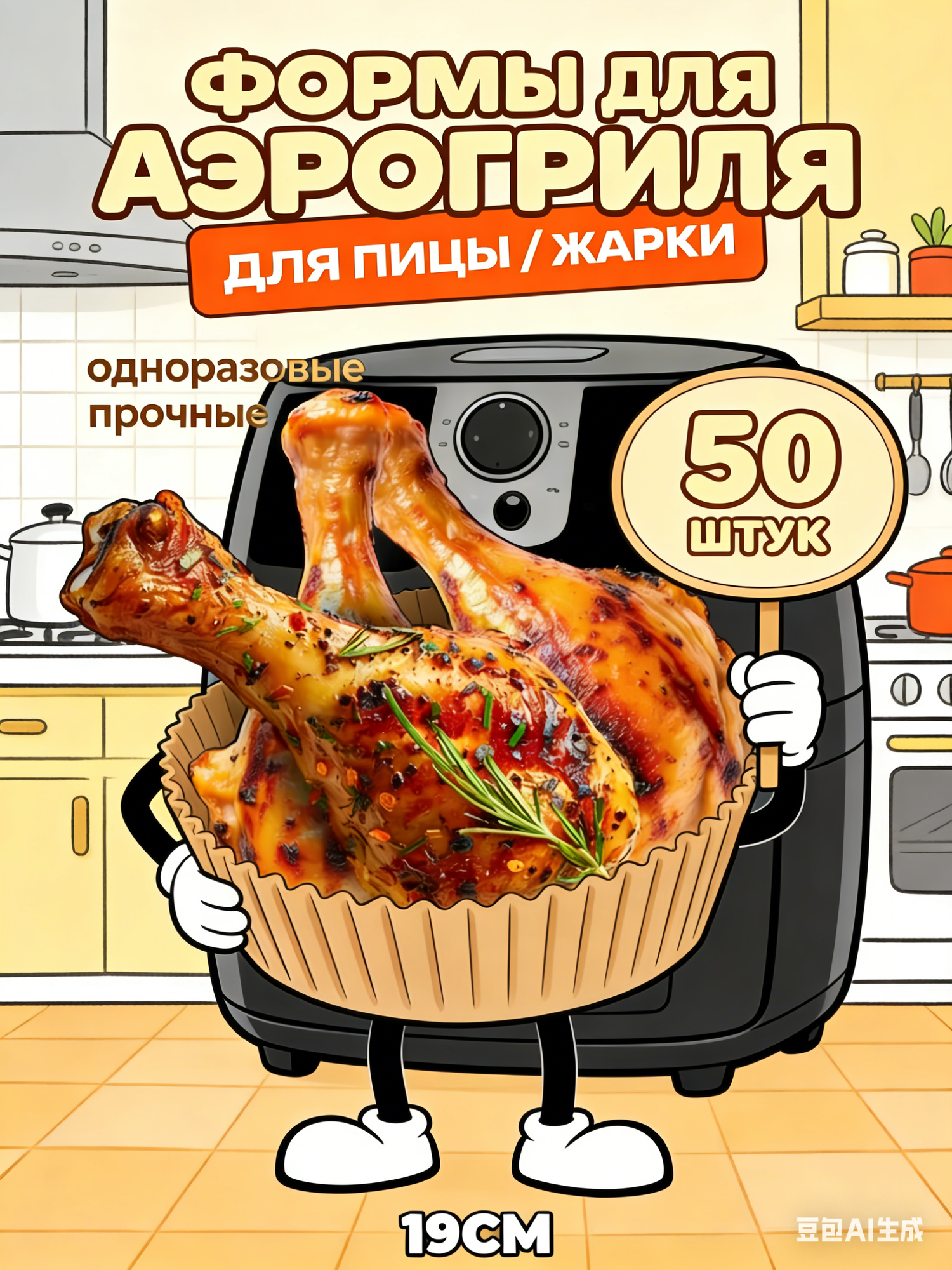 Формы для аэрогриля, бумага, антипригарное покрытие, круг 20 см/50 шт