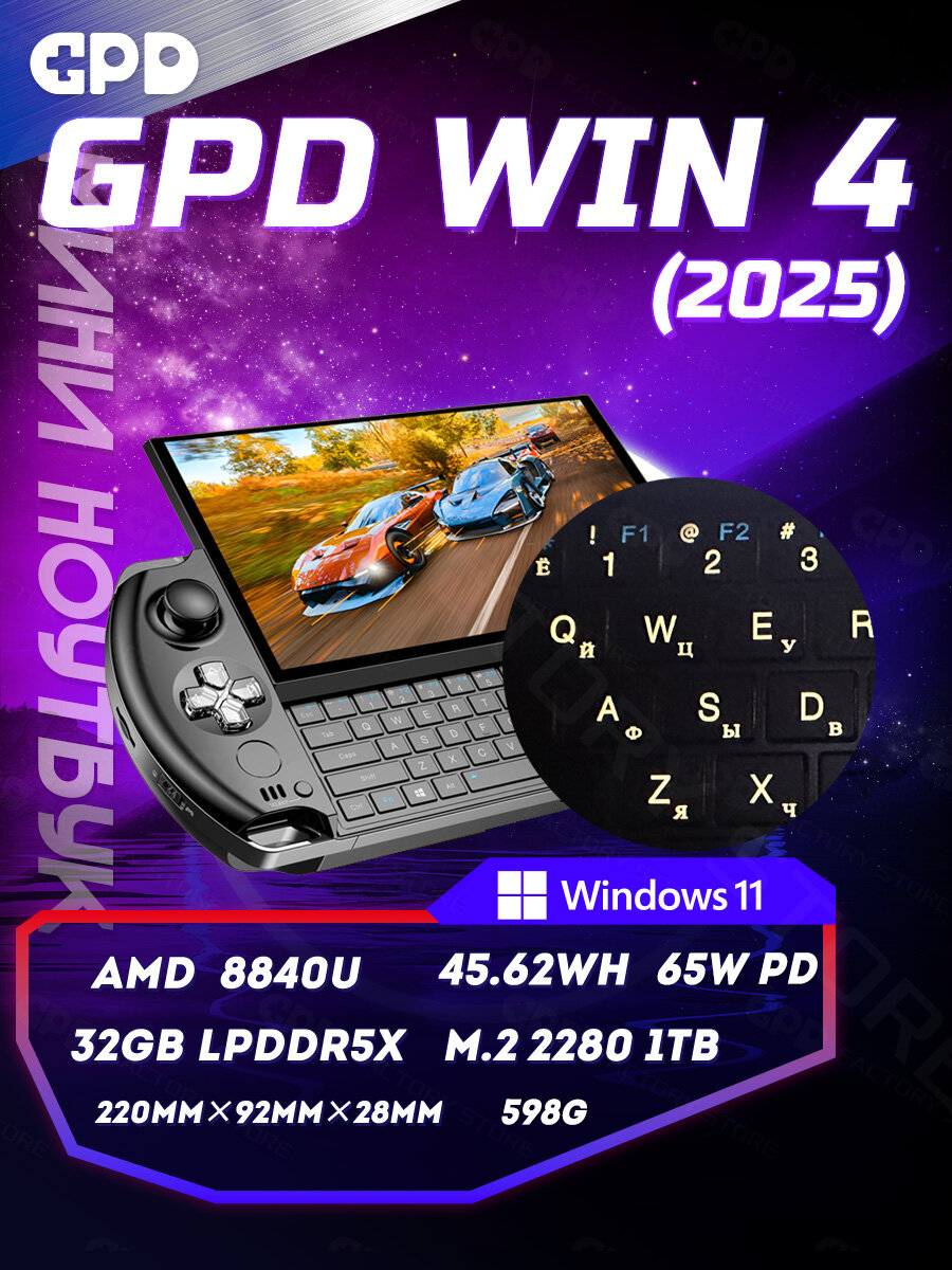 GPD AMD Ryzen 7 8840U, RAM 32 ГБ+1TB AMD Radeon 780M, Русская раскладка