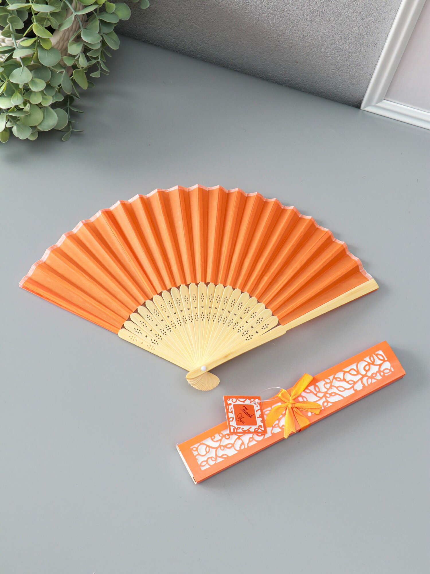 Веер складной h=21 см "Моноцвет", в коробке, оранжевый, тематика праздника: универсальная тематика