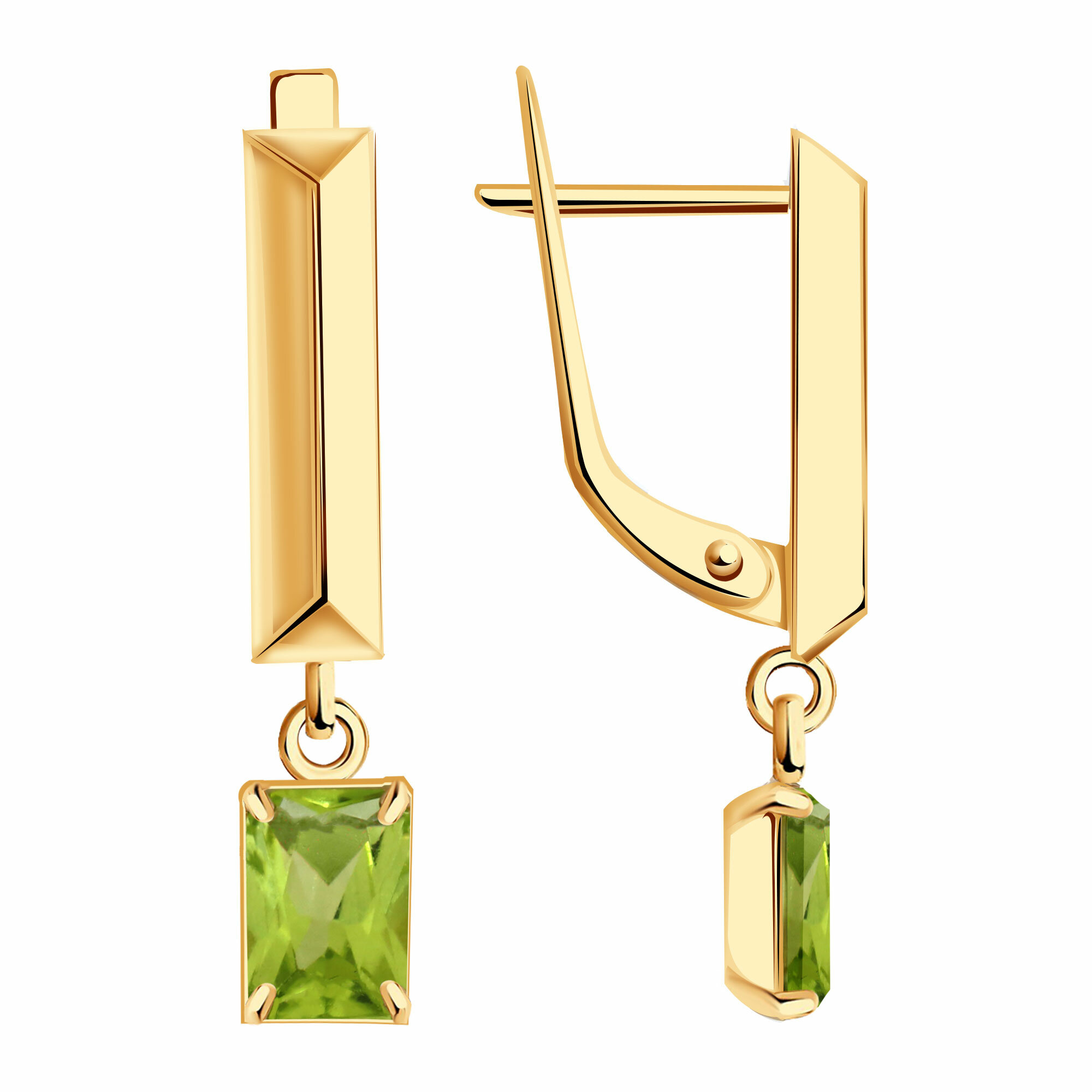 Серьги, красное золото, 585 проба, хризолит