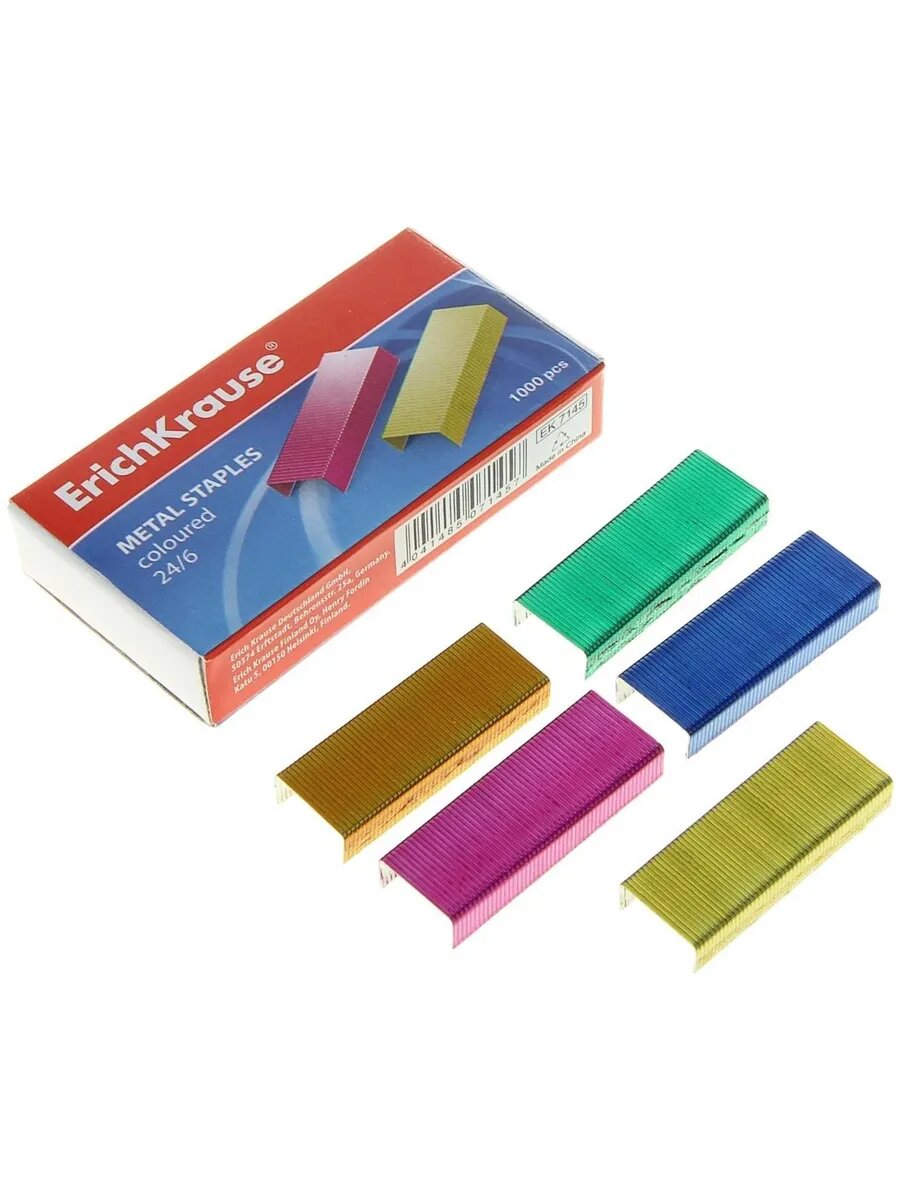 Скобы для степлера №24/6, цветные, 1000 штук