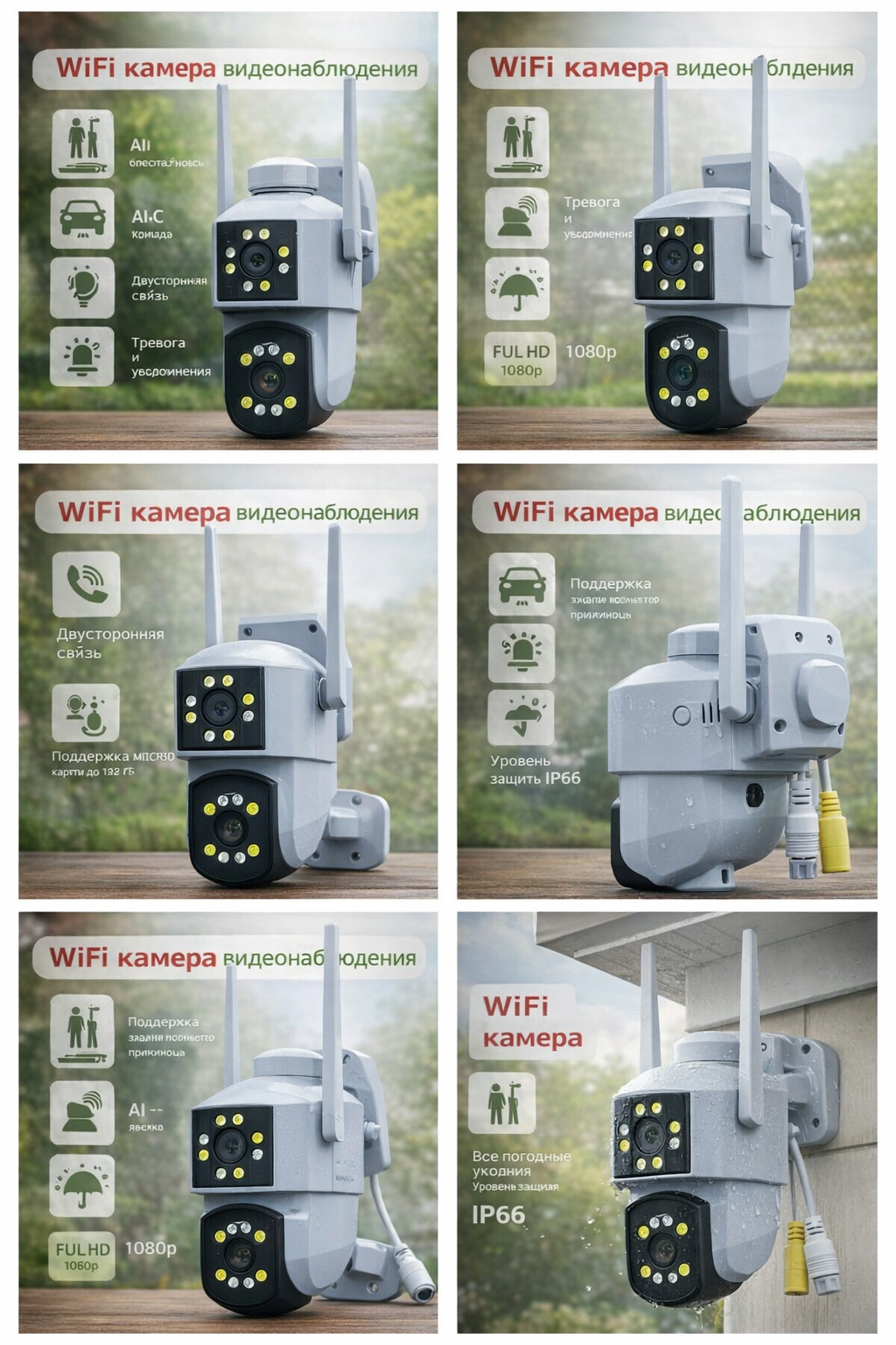 Wi-Fi поворотная IP камера видеонаблюдения 360° с ночным видением и датчиком движения