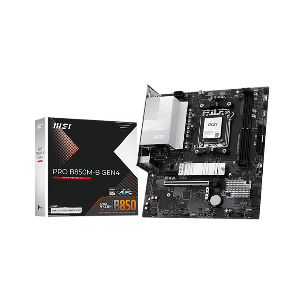 Материнская плата MSI PRO B850M-B GEN4 B850, AM5, 2*DDR5, 1*PCIEx16, 1*PCIEx1, 2*M.2, 1*TypeC, 4*USB3.2Gen1, 6*USB2.0, 4*SATA3.0, 2.5G, DP, HDMI, M-ATX, RTL