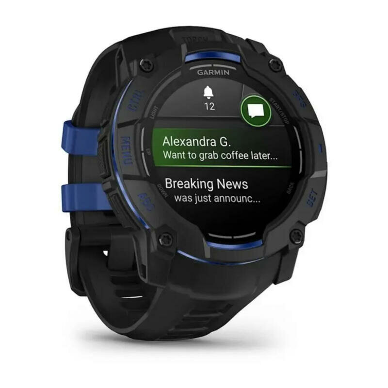 Часы Garmin Instinct 3, 50mm, Amoled Black with Black/Bolt Blue Band (010-03020-03)