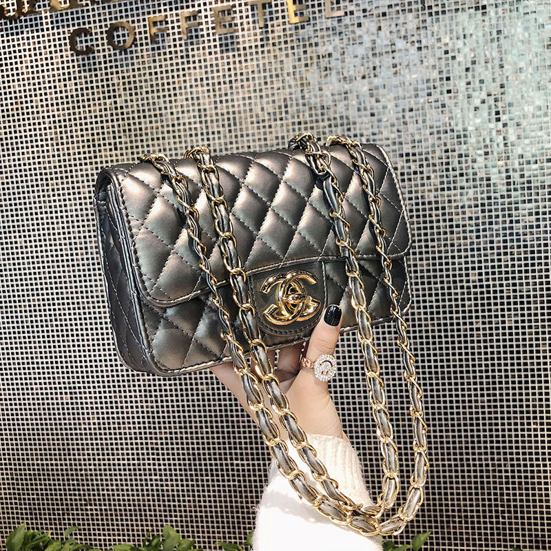 2025 Новый модный корейский стиль сумка с цепочкой из бриллиантов, маленькая сумка в стиле Chanel, одно плечо, кроссбоди, универсальная маленькая квадратная сумка для женщин